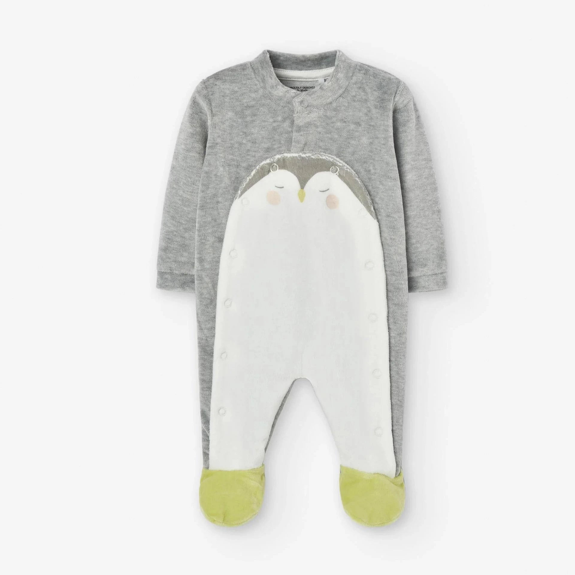Losan Baby PENGUIN Velour Sleepsuit - Grey/White - Newborn – Mom Loves ...